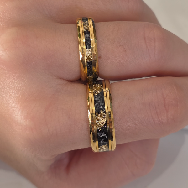 The Golden Flake Tungsten Wedding Wonder Ring Set - Rock Solid Rings