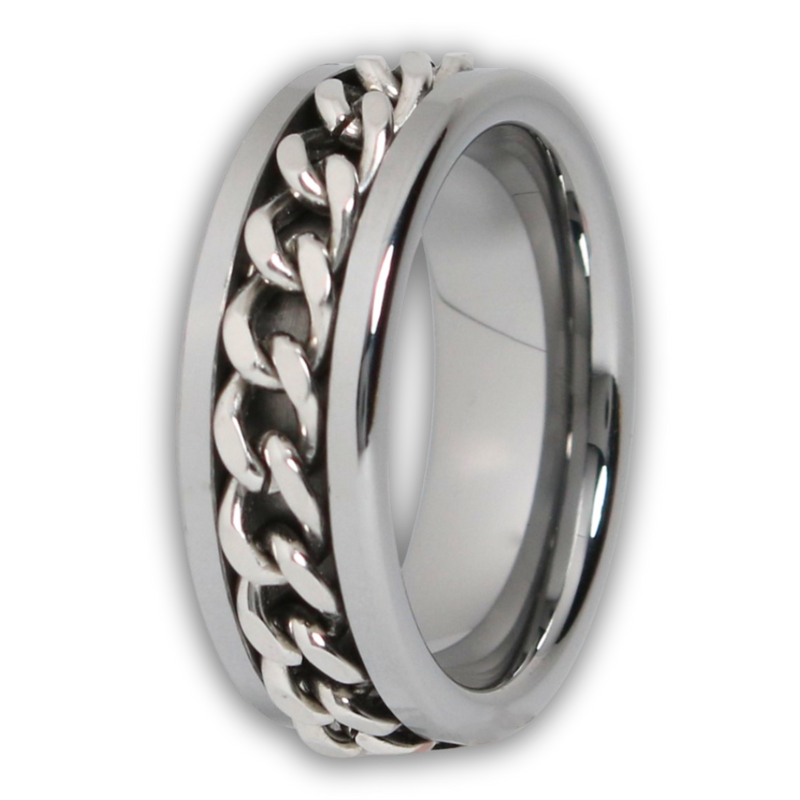 Spinning Rotating Chain Wonder Ring 8mm Wide Silver Tungsten Ring ...