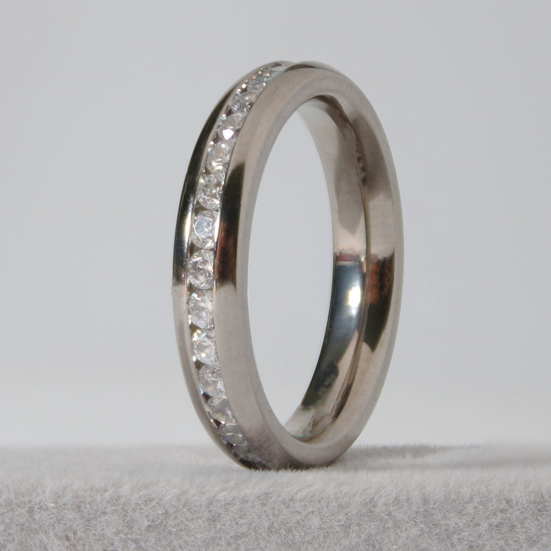 Sparkling Ladies Titanium 4mm Wide Affordable Zircon Glitz Ring - Rock ...
